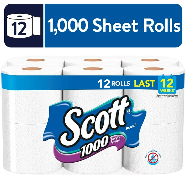Buy Online Scott 1,000 Toilet Paper, 12 Rolls, 1,000 Sheets per Roll ...