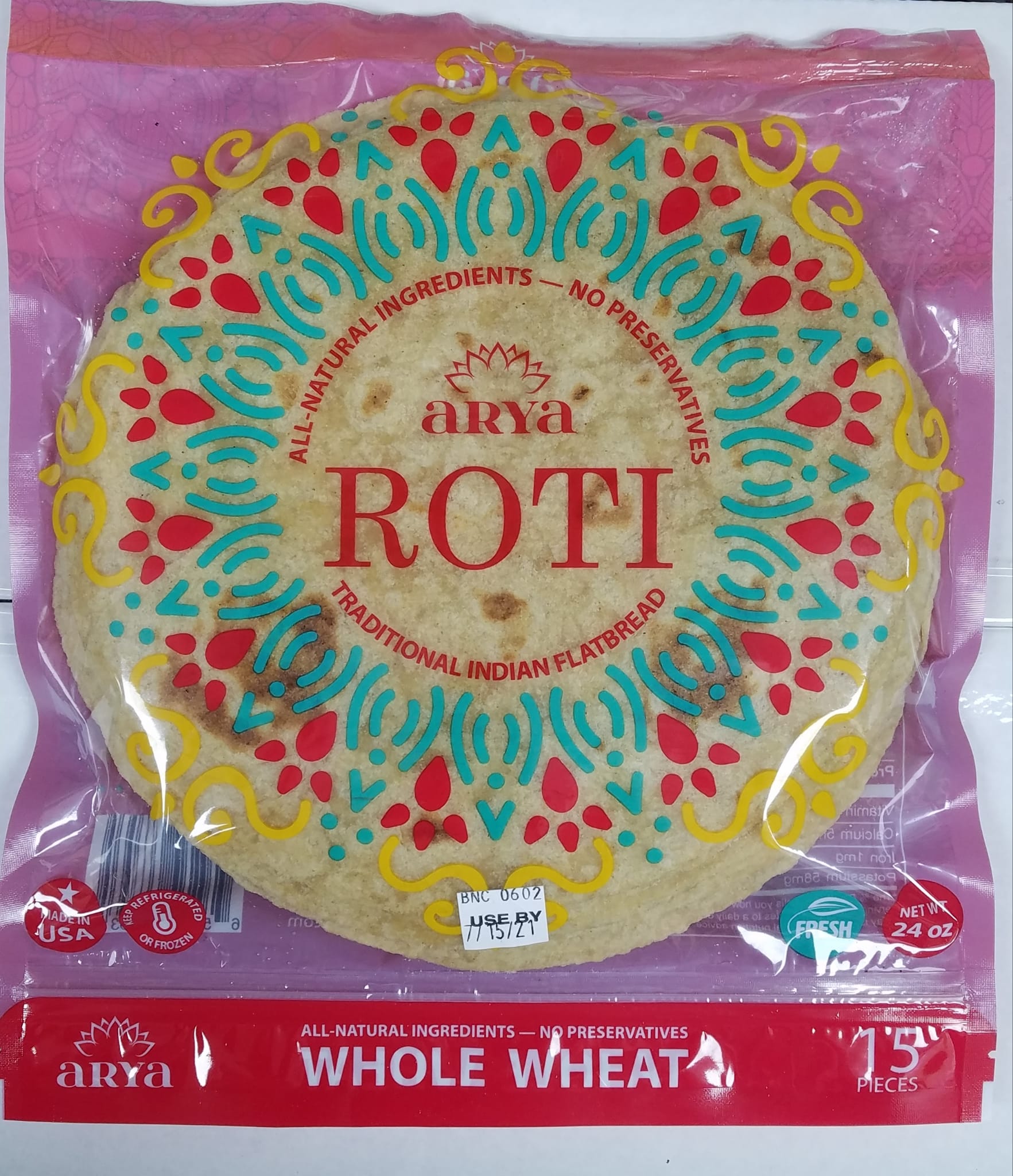 Buy Online Arya Whole Wheat Roti (15 PCS) | NJ USA.